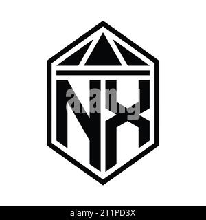 NX Letter Logo monogram simple hexagon shield shape isolated style ...