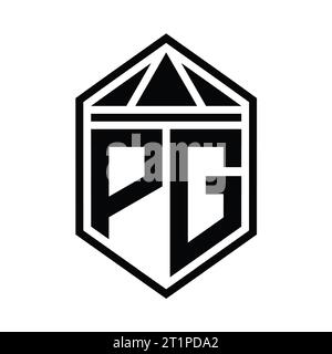PG Letter Logo monogram hexagon geometric up and down inside shield ...