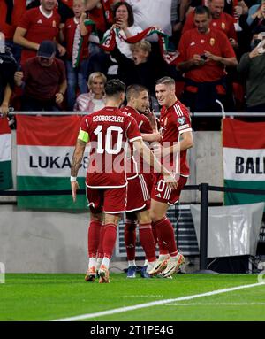 Barnabás Varga of Hungary celebrates scoring with teammates during the ...