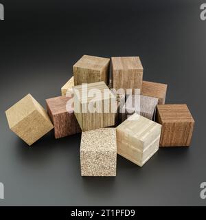 wooden sample cubes isolated on black background 3d illustration Stock ...