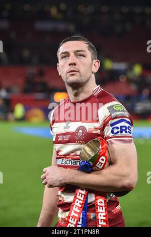 WIGAN, ENGLAND - October 3: Jake Wardle of Wigan Warriors looking for a ...