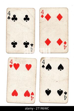 Vintage playing cards featuring four twos on a white background Stock ...