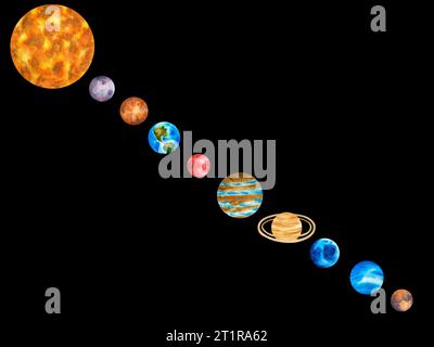 Planets of the solar system. Illustration on background of outer space ...