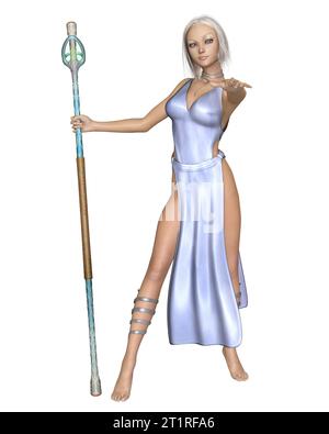Light Mage with Magic Staff Stock Photo - Alamy