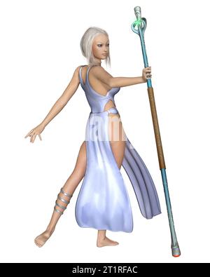 Light Mage with Magic Staff Stock Photo - Alamy