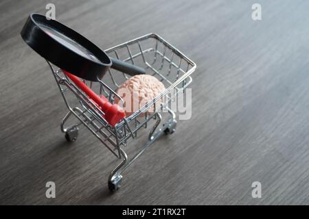 A human brain inside shopping carts. Consumer behavior, impulse buying ...