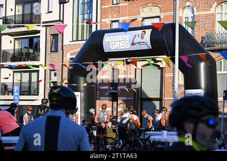 Illustration picture shows a 'Goodbye Greg' banner during a farewell ...