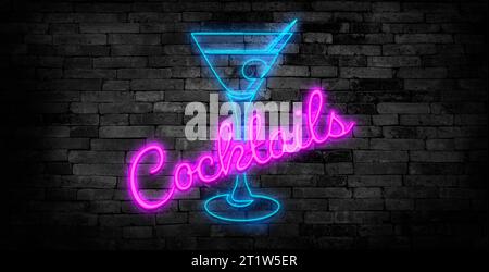 Cocktails neon icons set. Cocktails collection neon signs. Bright sign ...