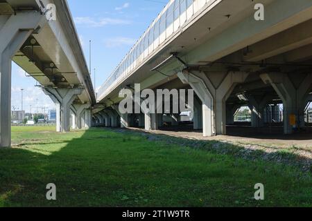 road junction on overpasses above the meadow Stock Photo - Alamy