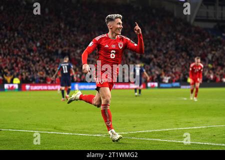 Wales' Harry Wilson celebrates scoring their side's sixth goal of the ...