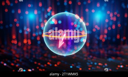 Quantum qubit in superposition state, bloch sphere, visualisation of ...