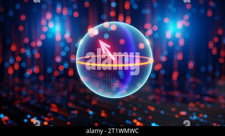 Quantum qubit in superposition state, bloch sphere, visualisation of ...