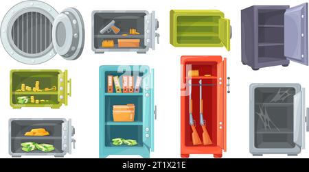 Bank vault door. Opened safe storage with money cash gold ingots inside ...