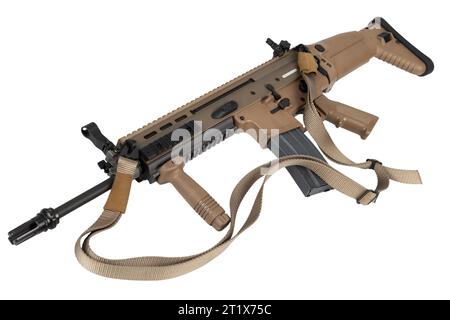 US ARMY tan colored SCAR carbine isolated on a white background ...