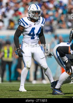 Indianapolis Colts linebacker Zaire Franklin (44) reacts during an NFL football game against the ...
