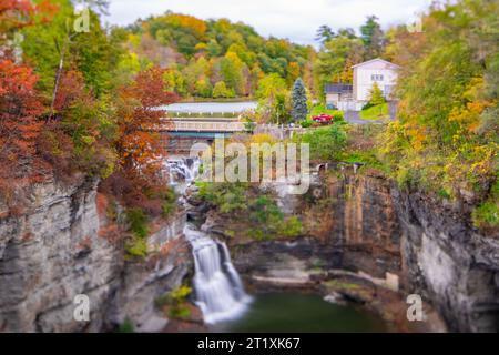 Beebe lake dam waterfalls and bridge. The Beebe Lake Cornell Campus in ...