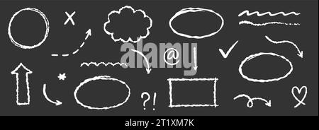 Chalkboard arrow, underline element vector set. Hand drawn sketch style ...