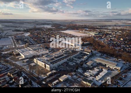 Logistic warehouse in suburban area, aerial view. Industrial center ...