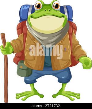 Frog Backpack Traveler Cartoon Character illustration Stock Vector ...