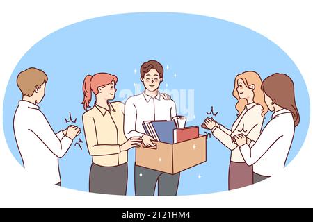 Happy employee welcome newcomer at workplace. Smiling businesspeople ...