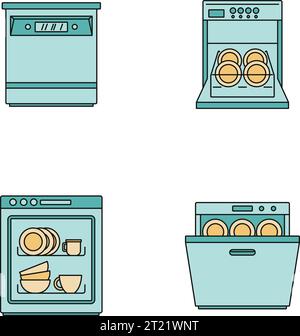 Wash dishes color line icon. Pictogram for web page, mobile app, promo ...