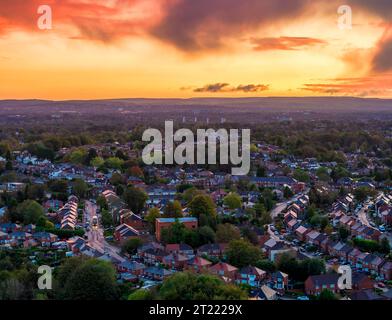 aerial view of Prestwich town centre on the Bury New Road in North ...