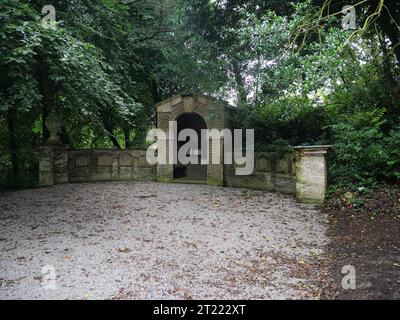 Wall with stone arch in Prideaux Place, Padstow, Cornwall, England ...