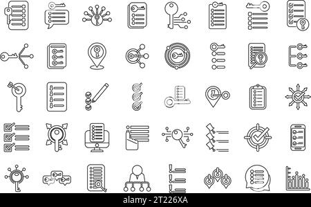 Key points icons set outline vector. Path process. Escape answer neon ...