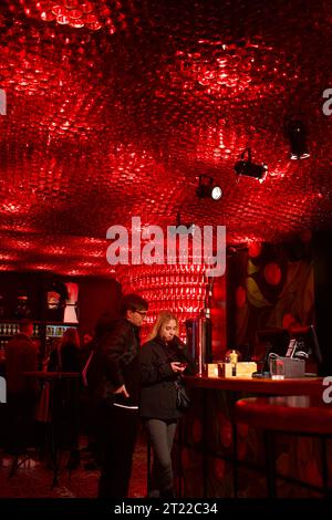 The wonderful bright red décor of the Piana Vyshnia bar in Riga, Latvia ...