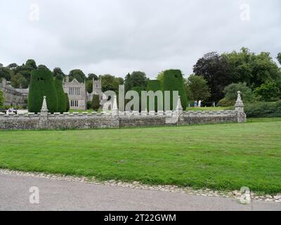View of the estate and surrounding wall of Lanhydrock manor house in ...