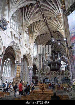 The nave or longitudinal aisle with vault and columns in the gothic ...