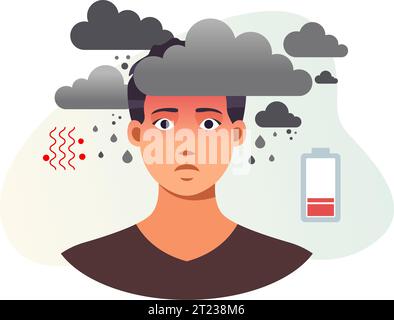 Low energy icon. Fatigue flat illustration. Man feeling tired and ...