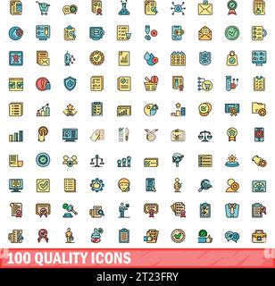 100 quality icons set. Color line set of quality vector icons thin line ...