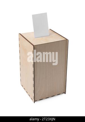 Wooden ballot box with vote isolated on white Stock Photo - Alamy