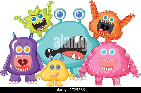 A group of friendly alien monsters in a vector cartoon illustration ...