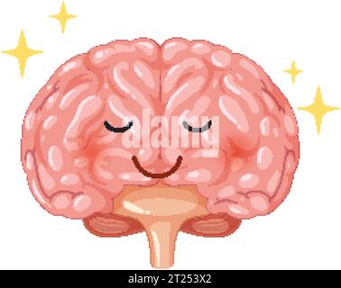 Colorful cartoon illustration depicting the anatomy of a human brain ...