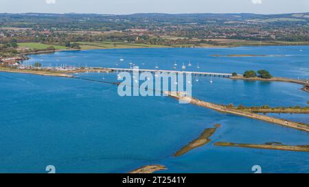 Aerial view of the Hayling Island road bridge and the remains of the ...