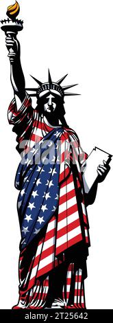 stylized statue of liberty with wearing USA american flag vector ...