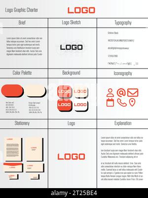 Red Brand Guidelines template. Brand Manual presentation in A4 size. Logo Guideline mockup. Logo ...