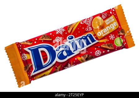 limited edition Daim Orange flavoured chocolate bar opened to show ...