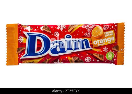 limited edition Daim Orange flavoured chocolate bar opened to show ...