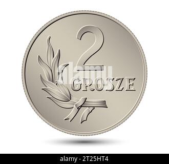 Reverse Polish money, two grosz copper coin. Vector illustration Stock ...