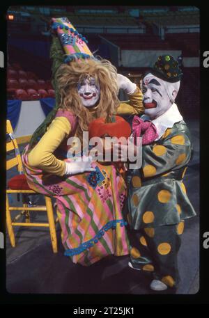 A 1979 photo of a Ringling Brothers clown in full makeup. At clown ...