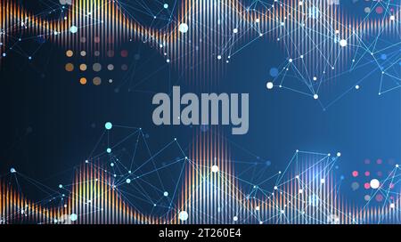 Sound wave with plexus effect. Dynamic vibration wallpaper. Frequency pulse modulation vector ...