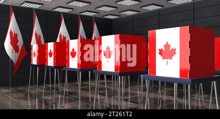 Canada - voting booths and national flags in polling station - election ...