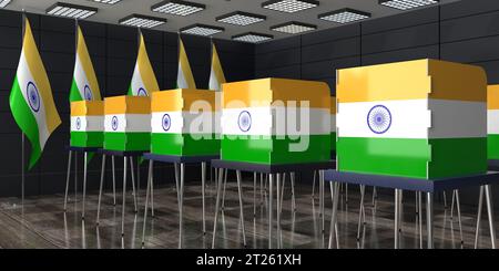 India - polling station with many voting booths - election concept - 3D ...