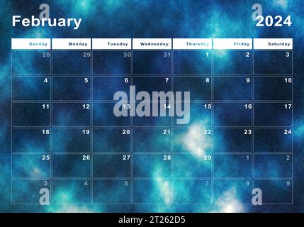 February 2024 calendar, week start Sunday, modern design Stock Photo ...
