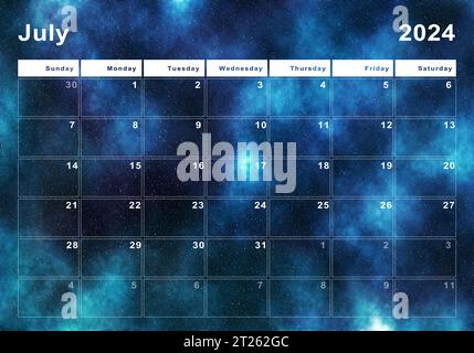 July 2024 calendar, week start Sunday, modern design Stock Photo - Alamy