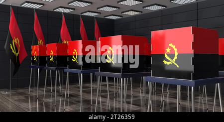 Angola - voting booths and national flags in polling station - election ...