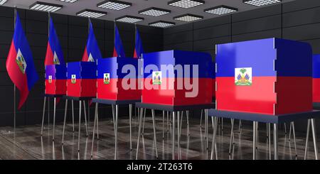 Haiti - voting booths and national flags in polling station - election ...